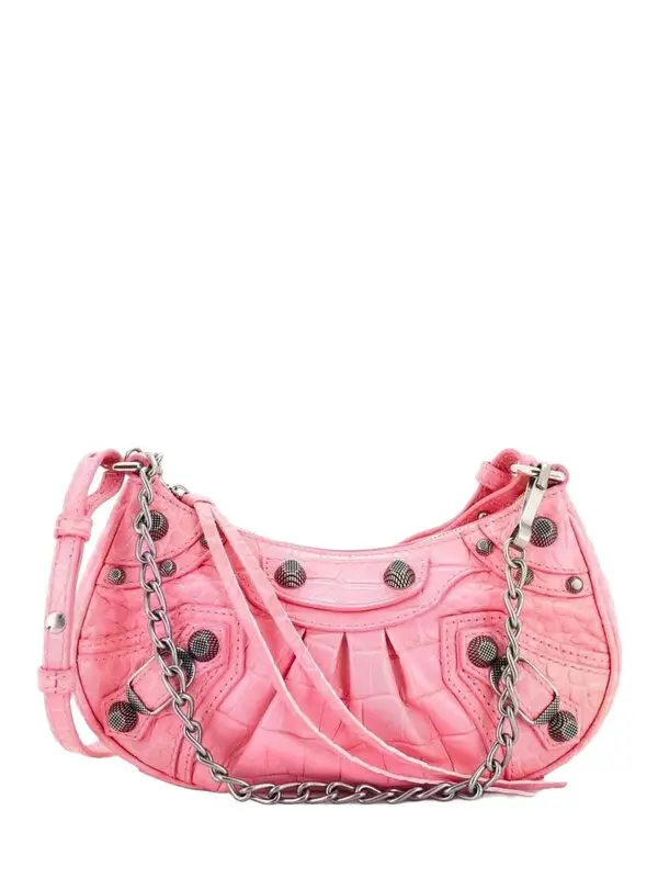 Balenciaga Le Cagole Giant Studs Crocodile Embossed Mini Shoulder Bag - Pink