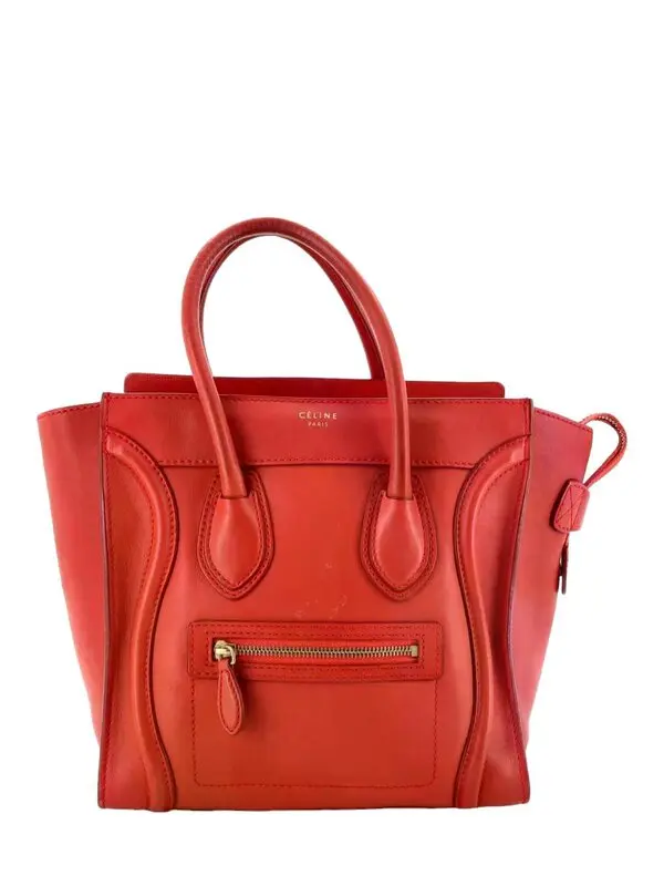Celine Luggage Bag Smooth Leather Micro Tote Bag - Red