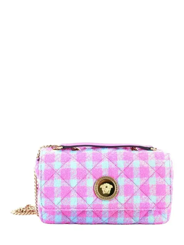 Versace Medusa Icon Chain Flap Bag Quilted Tweed East West - Pink