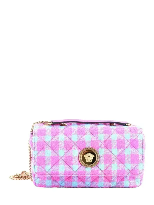 Versace Medusa Icon Chain Flap Bag Quilted Tweed East West - Pink