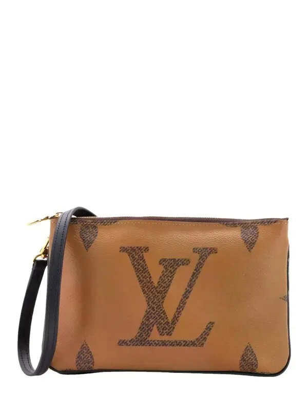 LOUIS VUITTON Double Zip Pochette Reverse Monogram Giant Clutch - Black