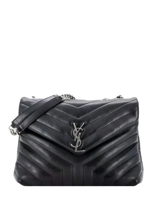 Saint Laurent Loulou Matelasse Chevron Leather Medium Shoulder Bag - Black