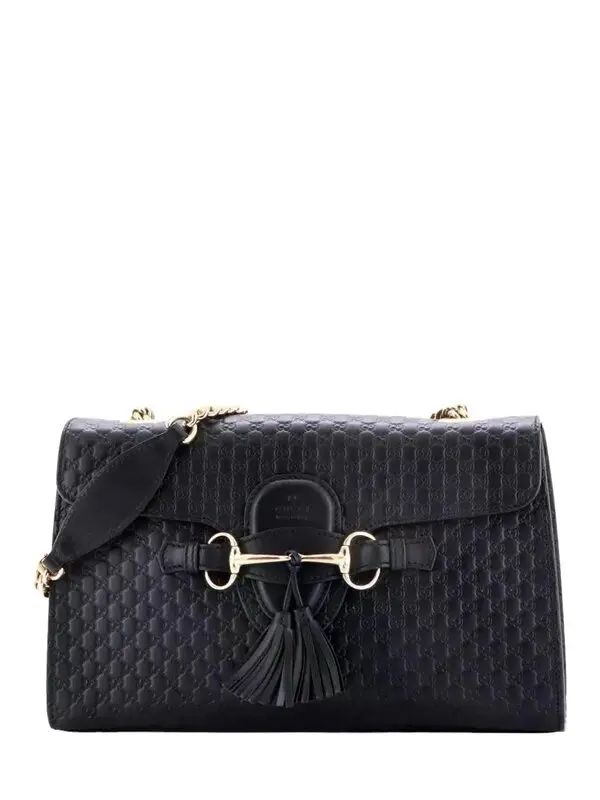 Gucci Emily Chain Flap Bag Microssima Leather Medium - Black