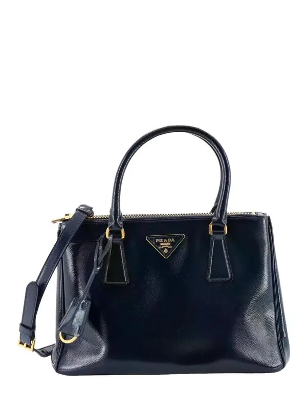 Prada Double Zip Lux Tote Vernice Saffiano Leather Small Satchel - Blue
