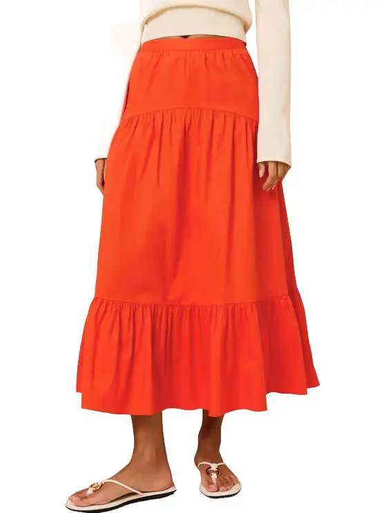 Solid & Striped The Indra Tiered Skirt - Habanero