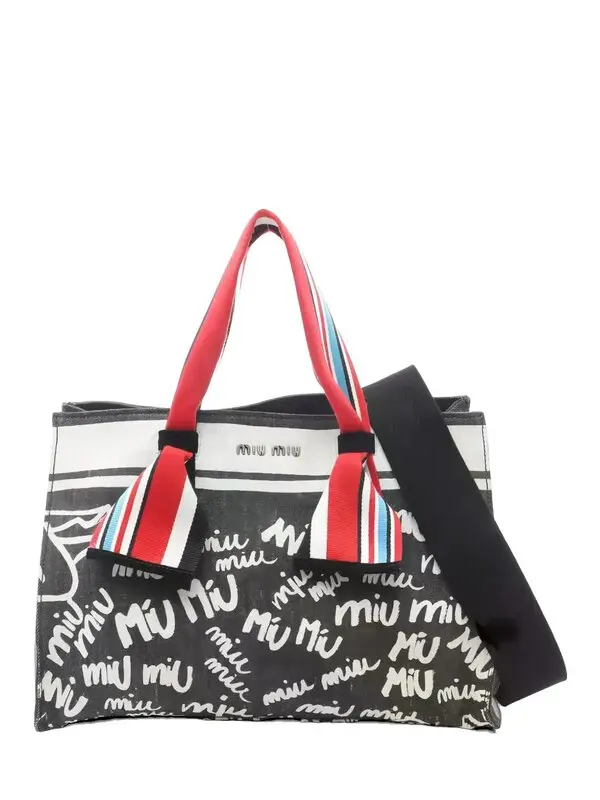 Miu Miu 2010s Logo-plaque Tote Bag - Black