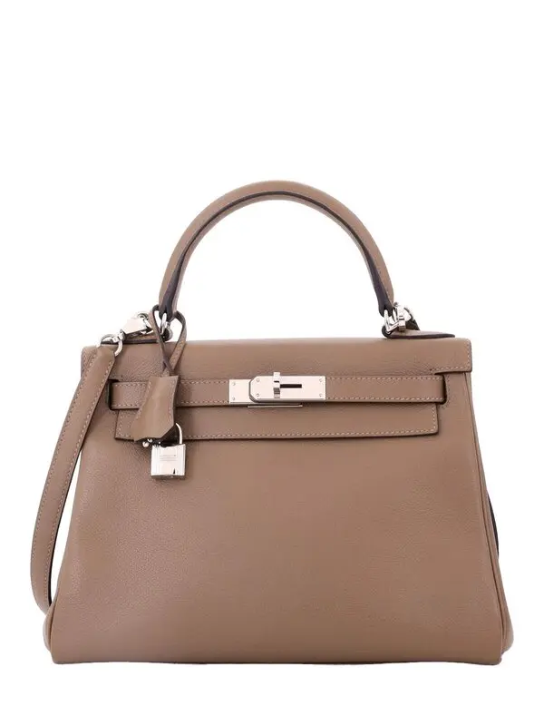 Hermès Kelly Handbag Evercolor With Palladium Hardware 28 - Beige De Weimar