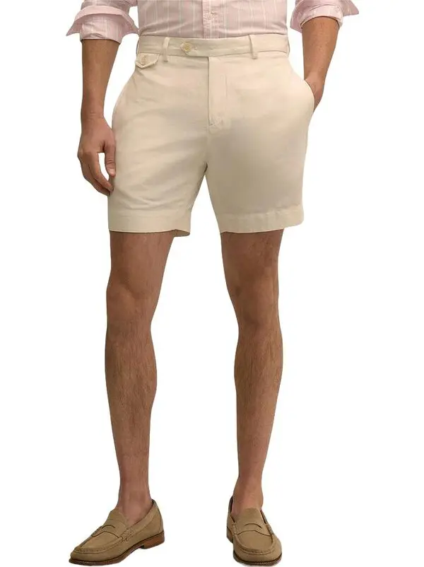Brooks Brothers Flat Front Linen & Cotton Shorts - Marshmallow