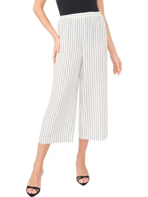 Vince Camuto Stripe Wide Leg Ankle Pants - Ultra White