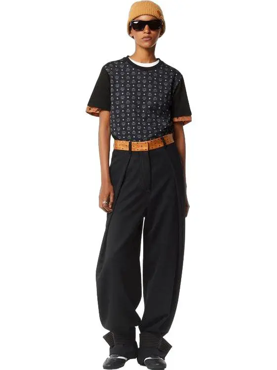 Mcm Wool Twill Pants With Monogram Leather Belt - Black