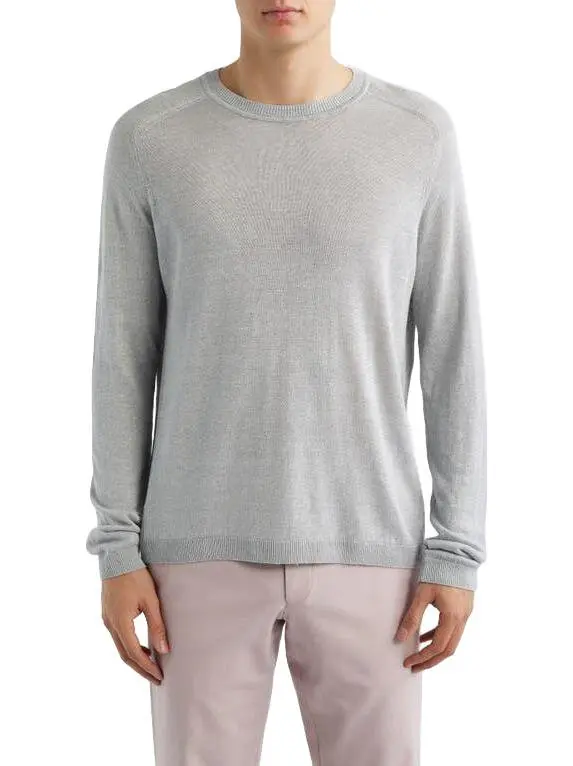 JACK VICTOR Cormack Long Sleeve Crewneck Linen & Silk Pullover - Light Grey