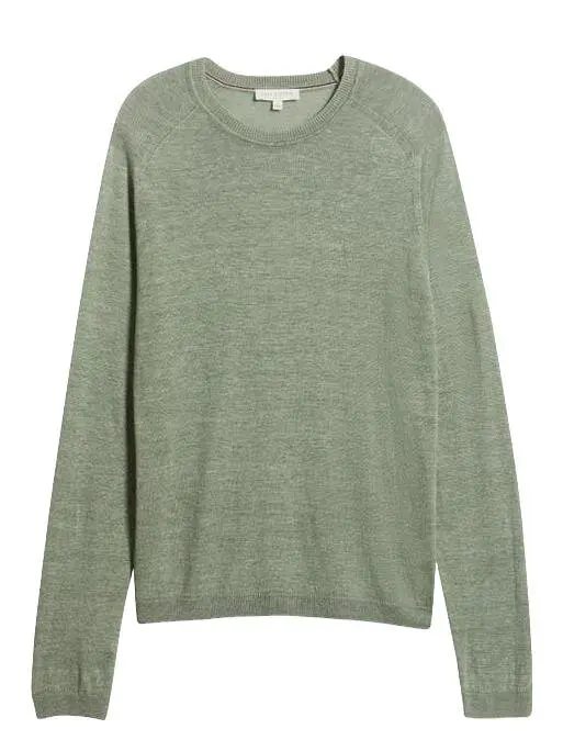JACK VICTOR Cormack Long Sleeve Crewneck Linen & Silk Pullover - Sage