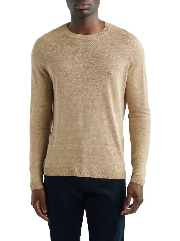 JACK VICTOR Cormack Long Sleeve Crewneck Linen & Silk Pullover - Soft Beige