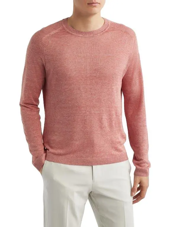 JACK VICTOR Cormack Long Sleeve Crewneck Linen & Silk Pullover - Watermelon