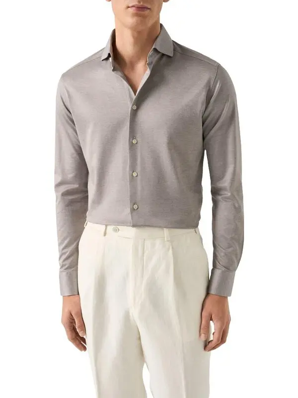 Eton Contemporary Fit Filo Di Scozia Jersey Dress Shirt - Medium Brown