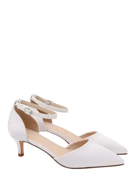 KAILEE P Satin Pointed Toe Kitten Heel Shoes - White
