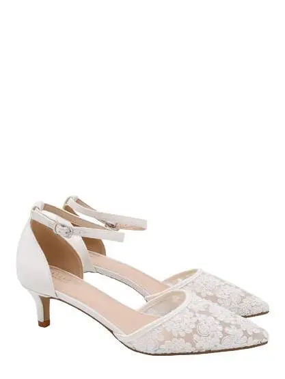 KAILEE P Claudia Crochet Lace Kitten Heels - White