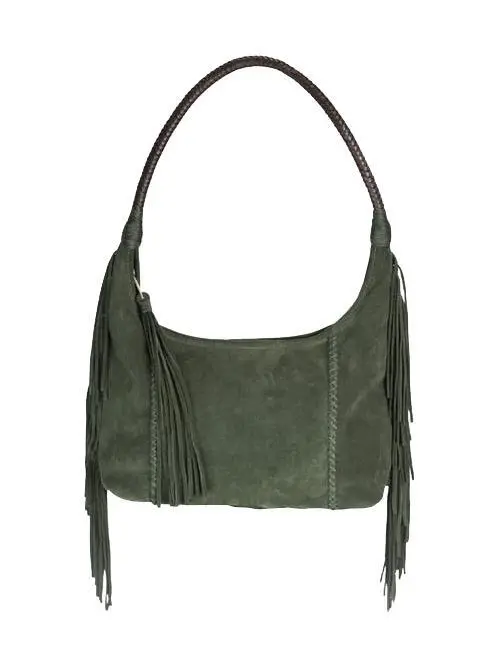 Carlos Falchi Fringe Suede Hobo Bag - Olive