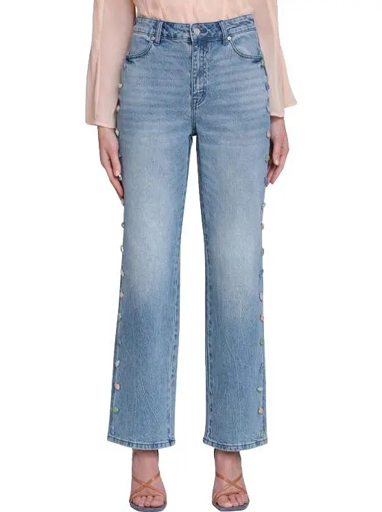 Avec Les Filles Stone Embellished Straight Leg Jeans - Flutter Wash