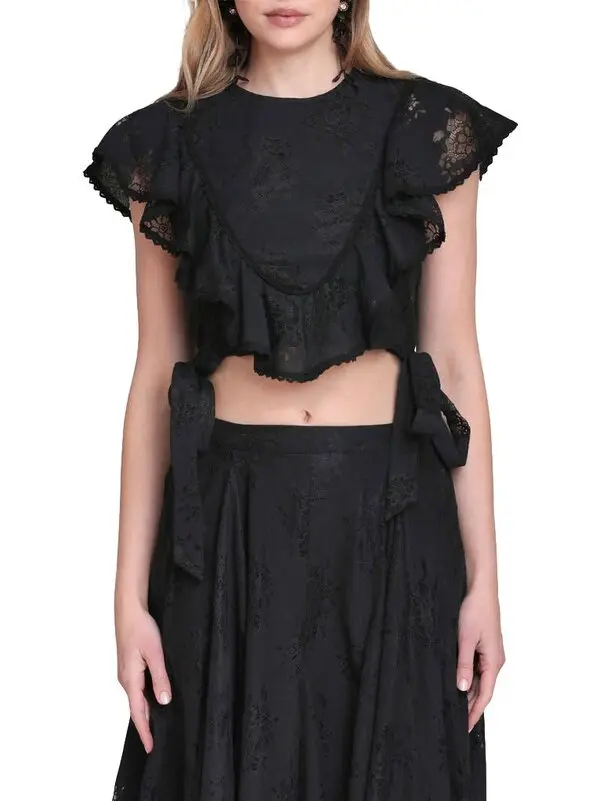 Avec Les Filles Lace And Ruffle Crop Top - Black