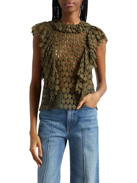 Ulla Johnson Daevy Cutout Ruffle Top - Pine