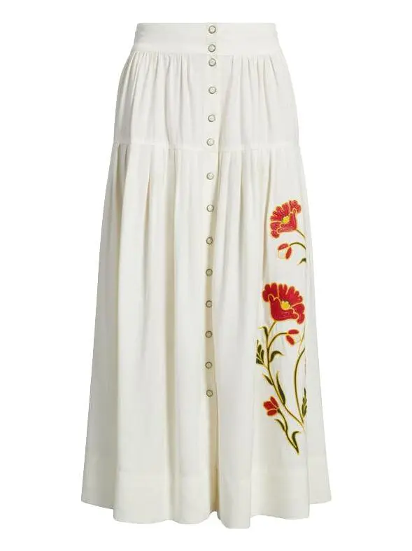 The Great. Stetson The Western Embroidered Highland Skirt - Cream W Chambray