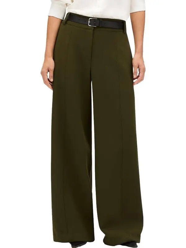 Another Tomorrow Double Face High-waist Wide-leg Pants - Moss