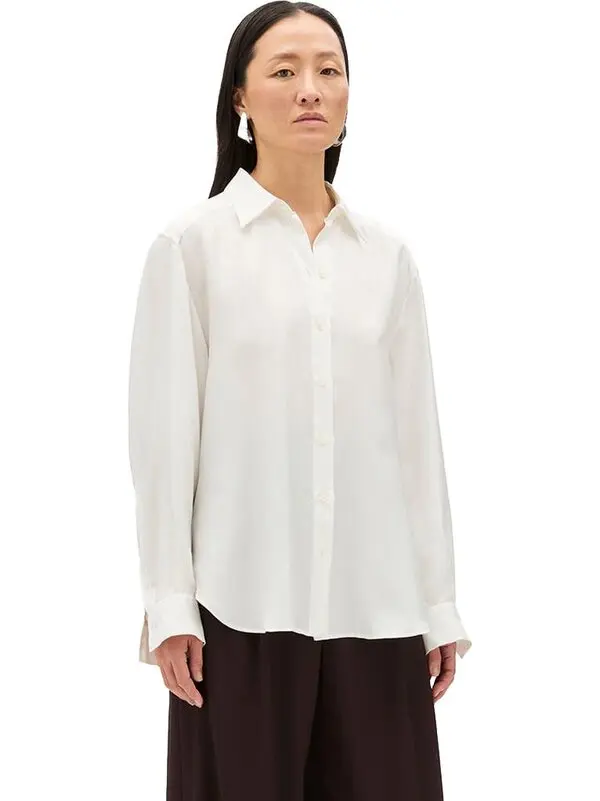 Another Tomorrow Silk Pleat Back Shirt - Off White