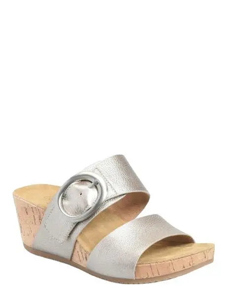 COMFORTIVA Elizabeth Platform Wedge Slides - Grey Gold