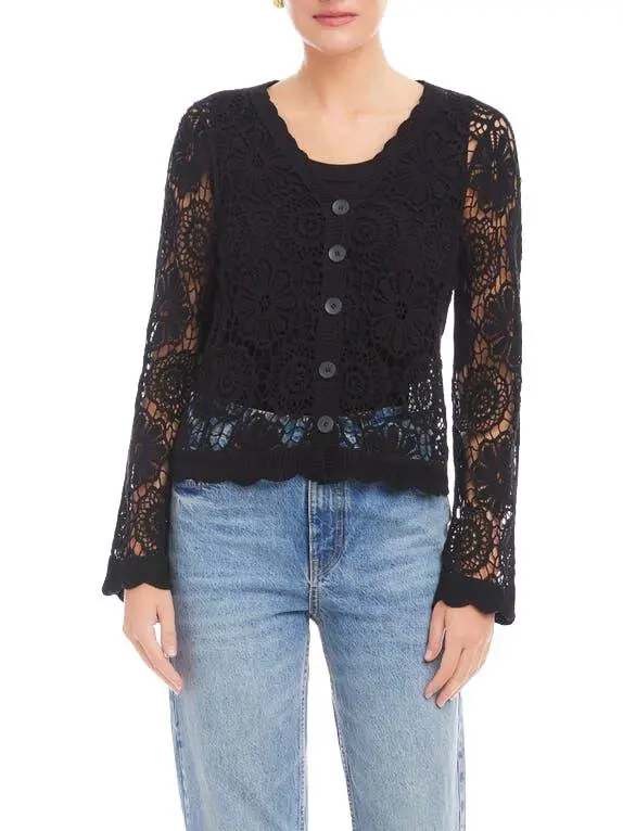 Fifteen Twenty Crochet Front-button Cardigan - Black