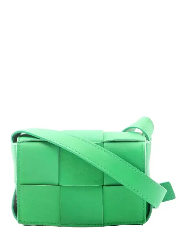 Bottega Veneta 2010s Mini Candy Cassette Woven Leather Shoulder Bag - Green