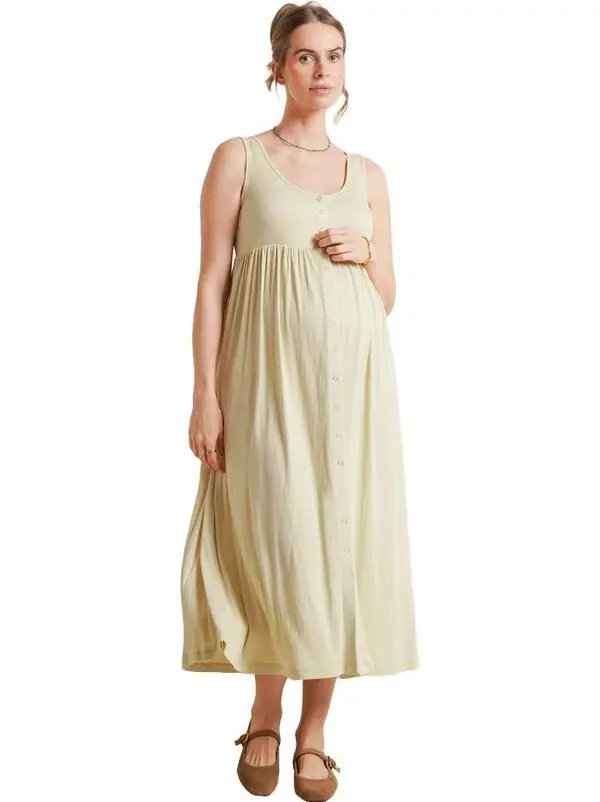 NOM MATERNITY Ribbed Modal Henley Dress - Pistachio