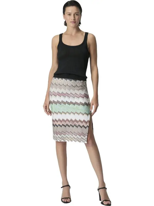 Missoni Viscose Lamé Midi Skirt With Slit - Green& Brown
