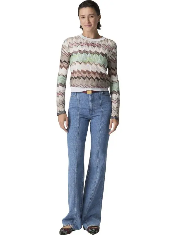 Missoni Crew-neck Knit Top In Viscose Lamé With Contrast Trims - Multicoloured