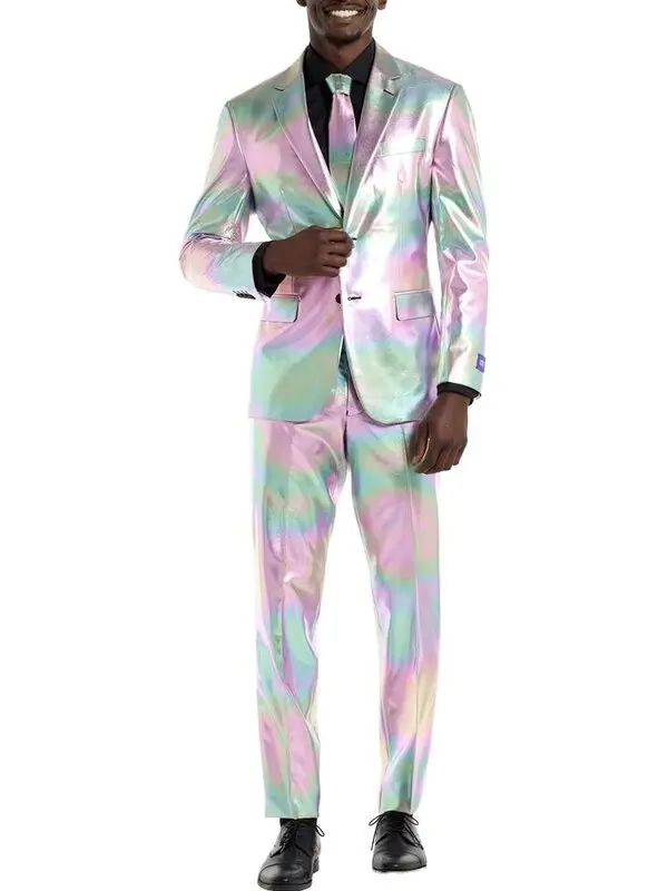 Opposuits Proper Pearly Slim Fit Two-piece Suit & Tie Set - Silver Multi