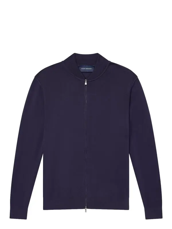 Thom Sweeney Zip-up Cotton Sweater - Blue