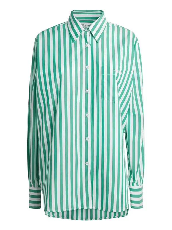 Hunza G Cotton Stripe Cabana Shirt - Green