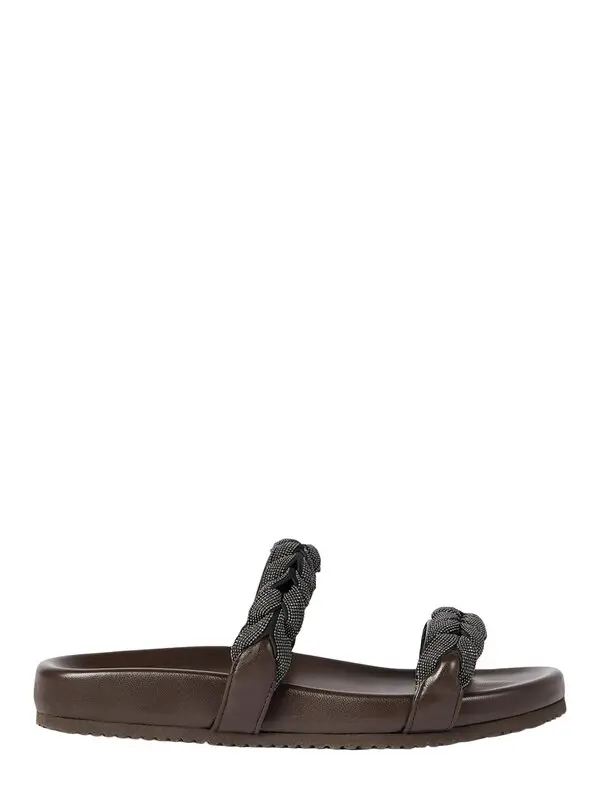 Brunello Cucinelli Leather Braided Sandals - Brown