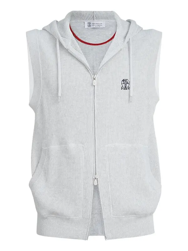 Brunello Cucinelli Cotton Rib-knit Sleeveless Hoodie - White