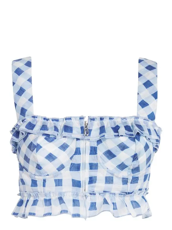 Sandro Linen-blend Gingham Crop Top - Blue