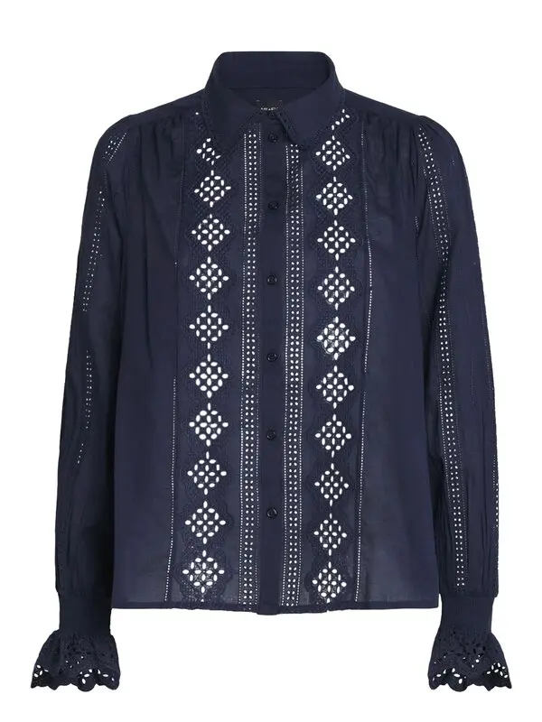 ME+EM Cotton Broderie Lace Shirt - Navy