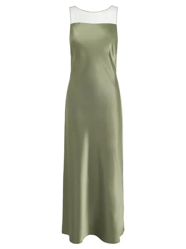 Polo Ralph Lauren Satin Maxi Dress With Sheer Panel - Green
