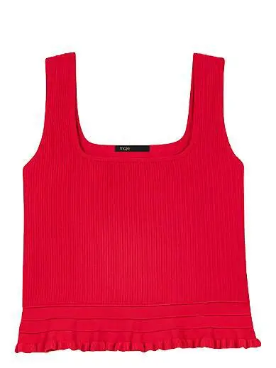 Maje Ruffled Square-neck Stretch-knit Top - Red