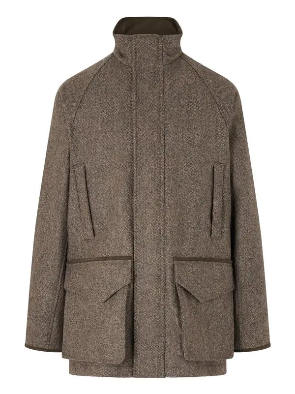 Purdey Leather-trimmed Wool Tweed Field Jacket - Gray