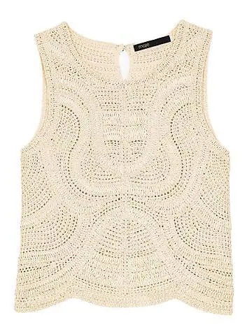Maje Sleeveless Crochet-knit Woven Top - Beige