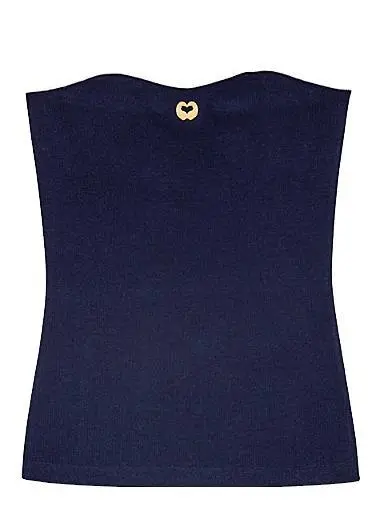 Maje Logo-plaque Stretch-knit Bustier Top - Navy