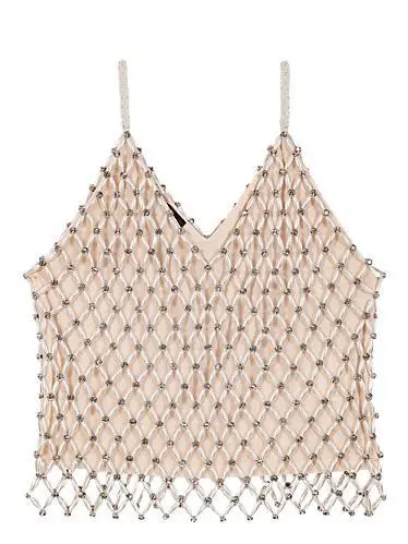 Maje Beaded V-neck Stretch-woven Cami Top - Ecru