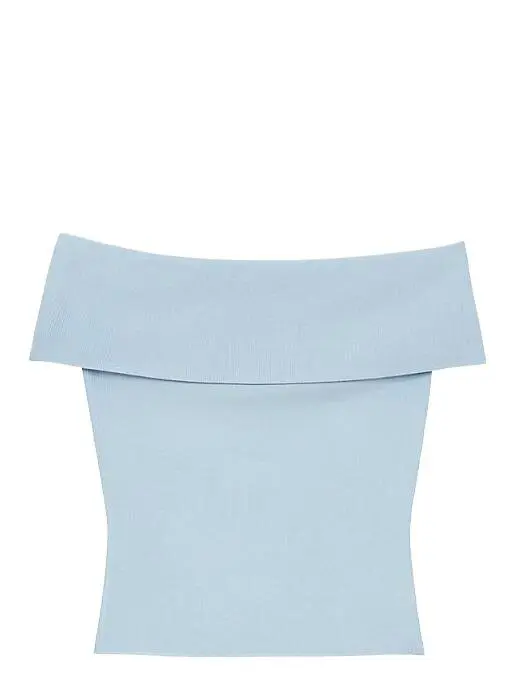 Maje Ribbed Bardot-neck Stretch-knit Top - Blue Sky