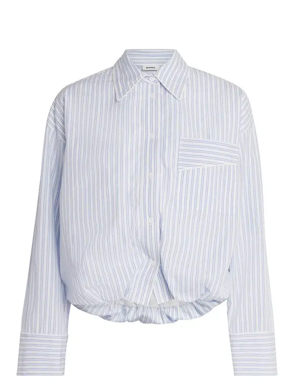 Sandro Cotton Stripe Cropped Shirt - Blue
