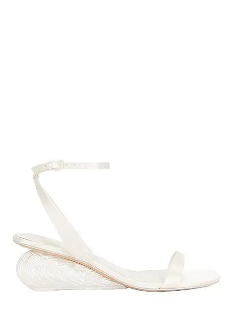 Simkhai Bridget Satin Oyster Shell Wedge Sandal - Alabaster